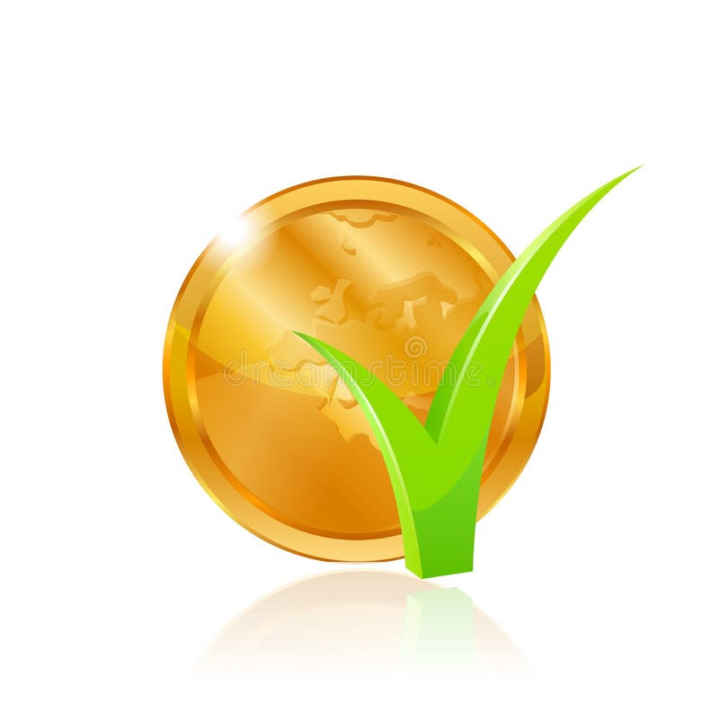 Coin and green check mark. stock vector. Illustration of currency ...