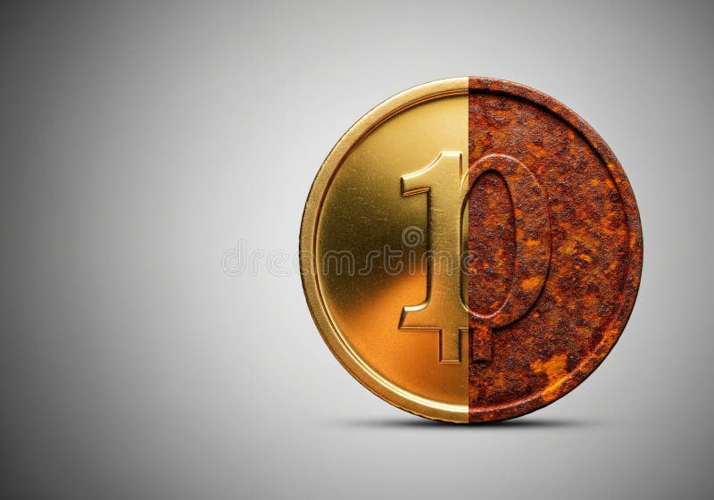 The Coin is Half Gold and Half Rusty. Space for Text. Stock Image ...