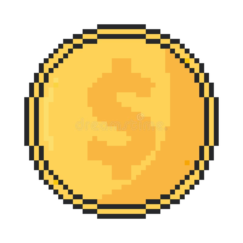 Coin Icon. Pixel Art Object in 8 Bit Style. Isolated Vector ...