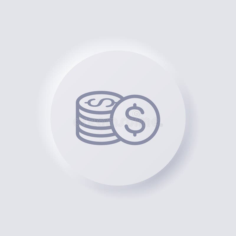 Coin Icon, White Neumorphism Soft UI Design. Stock Vector ...
