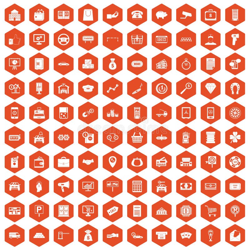 100 Coin Icons Hexagon Orange Stock Vector - Illustration of showcase ...