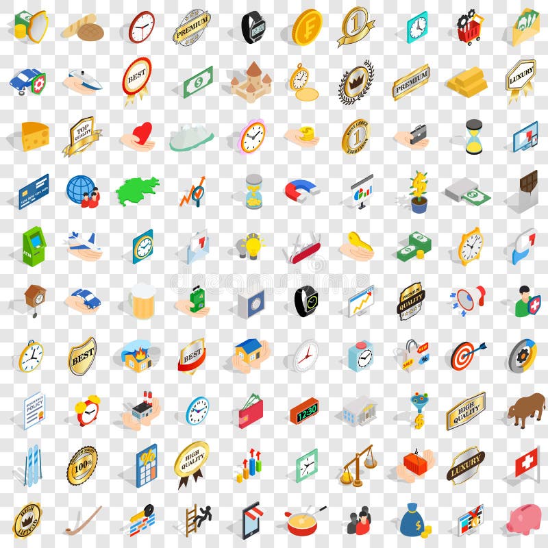 100 Coin Icons Set, Isometric 3d Style Stock Vector - Illustration of ...