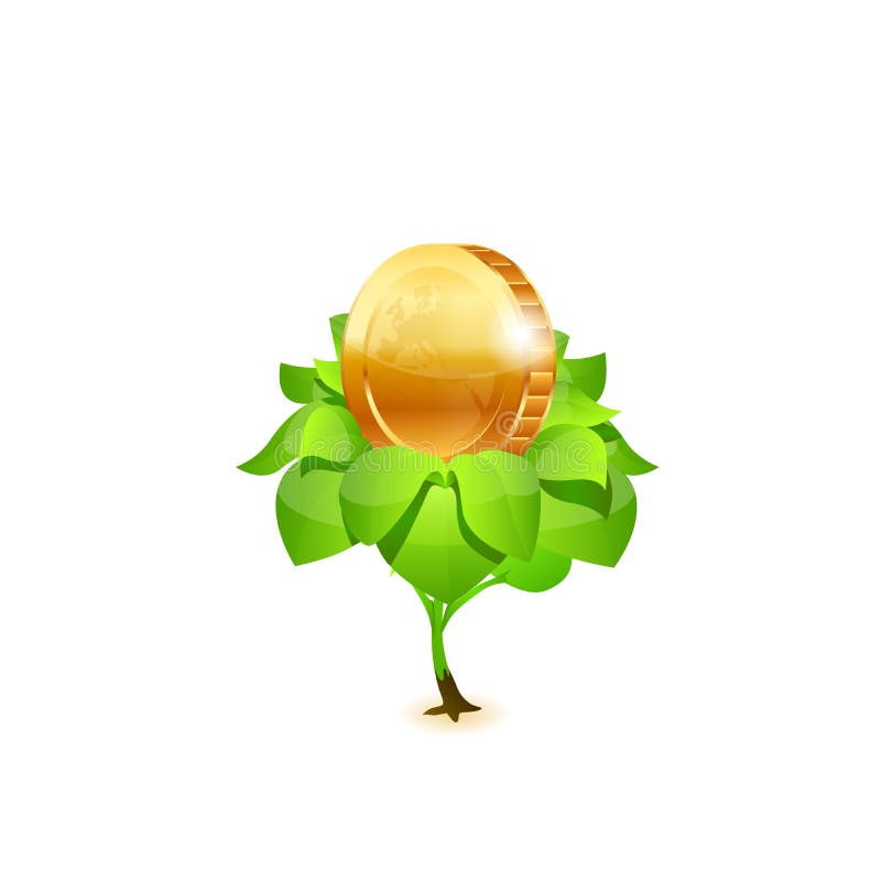 Coin with leafs. Vector stock vector. Illustration of finance - 54739587