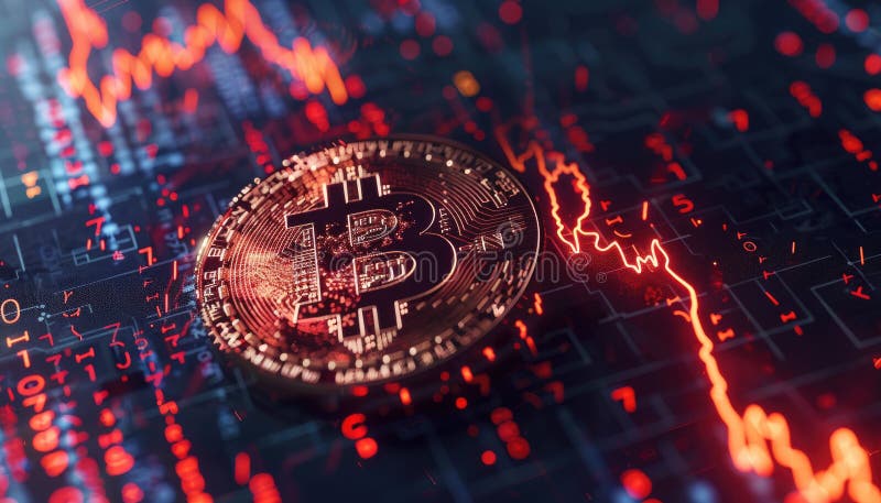 A Coin with the Letter Bitcoin on it is on a Graph with Red Lines by AI ...