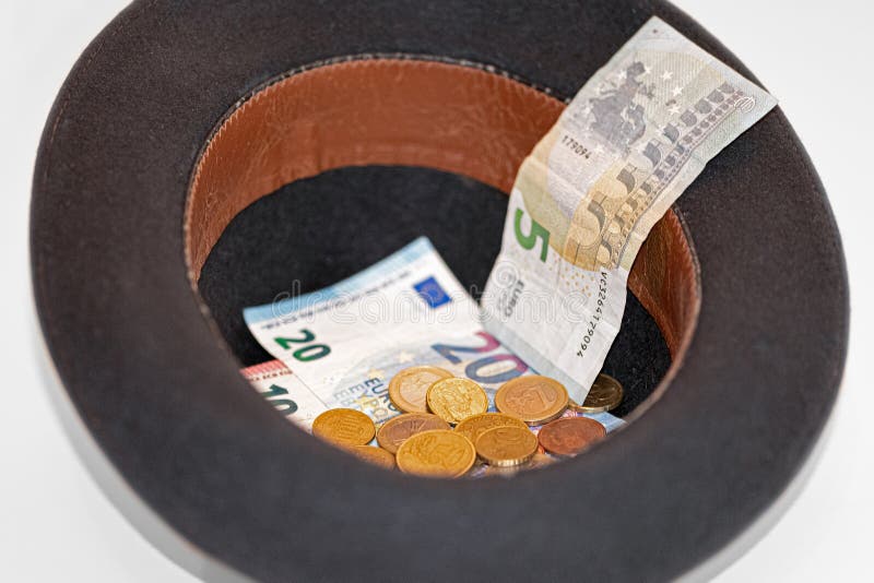 Coin Money and Bill Inside a Hat Stock Image - Image of alms, loan ...