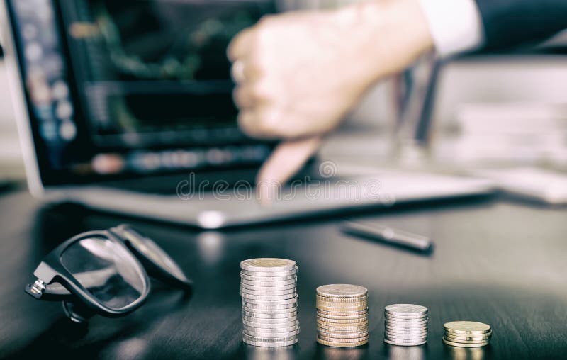 Coin Money Stack is Going Down As Stock Fail, Thumb Down Stock Photo ...