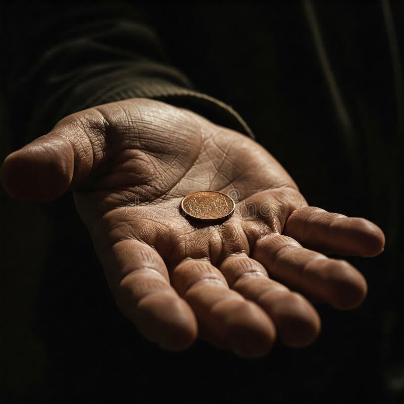 A Coin in the Palm of Your Hand, a Gesture of Need or Help. Stock Image ...