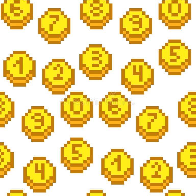 A Coin Pattern with Numbers in Yellow Pixels. the Number Icon. Vector ...