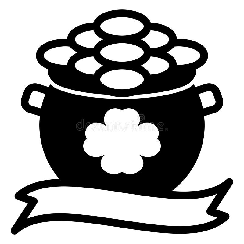 Coin Pot with Four Leaf Clover Solid Icon, Saint Patrick Day Concept ...