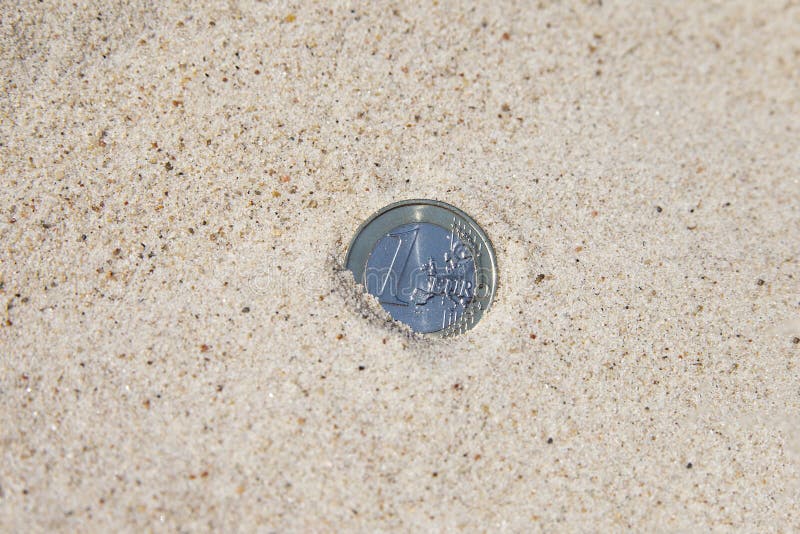 Coin in sand. stock image. Image of euro, conceptual - 42881953