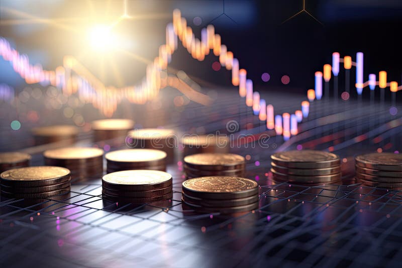 Coin Stack and Financial Graph Chart. Generative AI. Stock Illustration ...