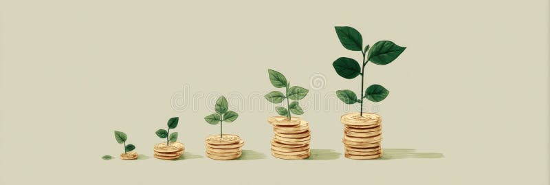 Coin Stack Growing with Sprouting Plants Represents Financial Growth ...