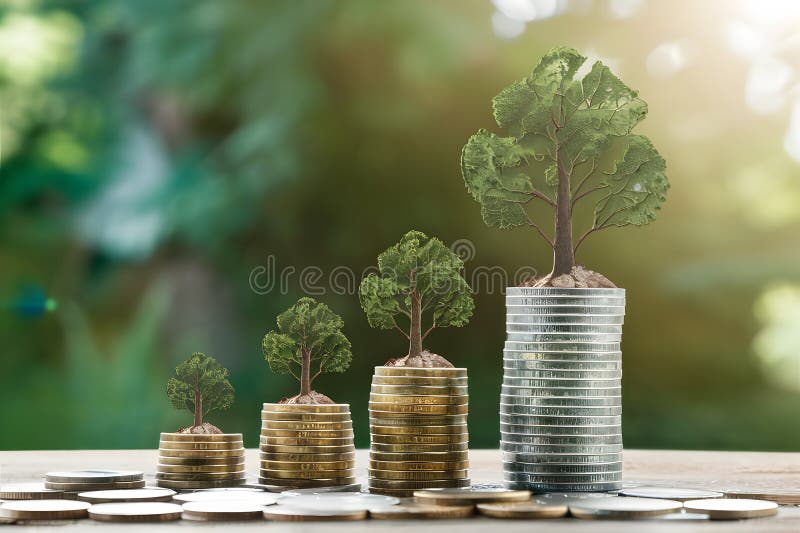 Coin Stack Growth with Tree, White Background, Saving Concept Stock ...