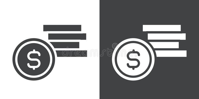 Coin Stack Icon Flat Set in Black and White Color Stock Vector ...