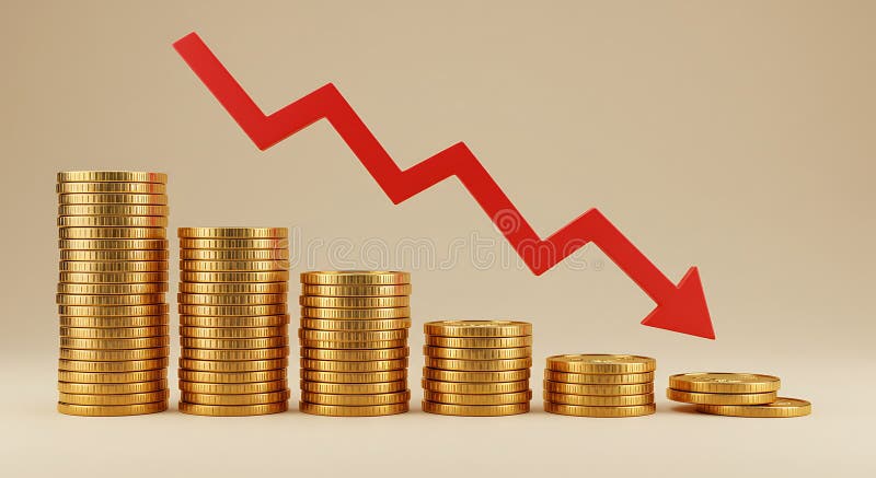 Coin Stack with Red Arrow Down Showing Decrease Stock Illustration ...