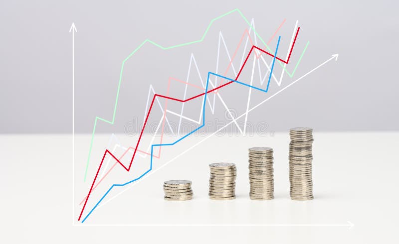 Coin Stack Step Up Graph with Arrows Stock Photo - Image of development ...