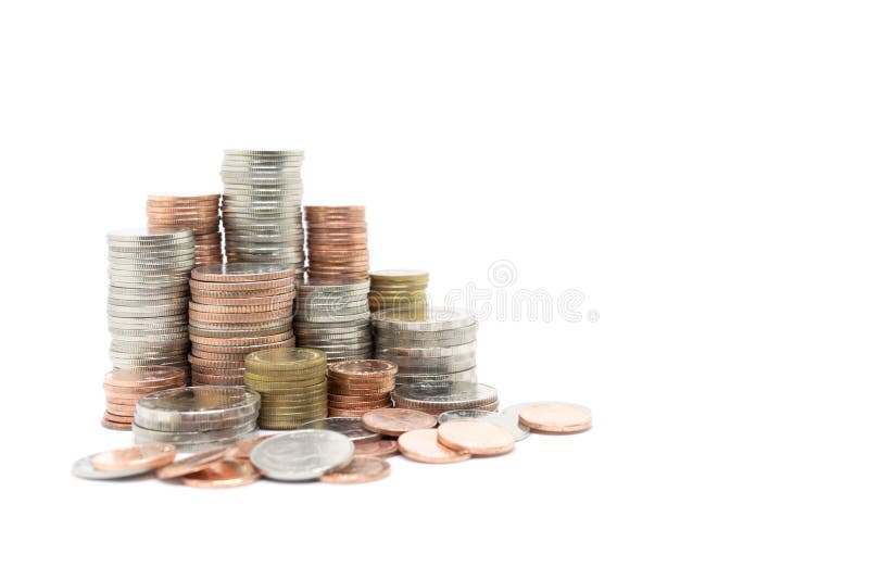 Coin Stack on White Background Stock Photo - Image of background ...