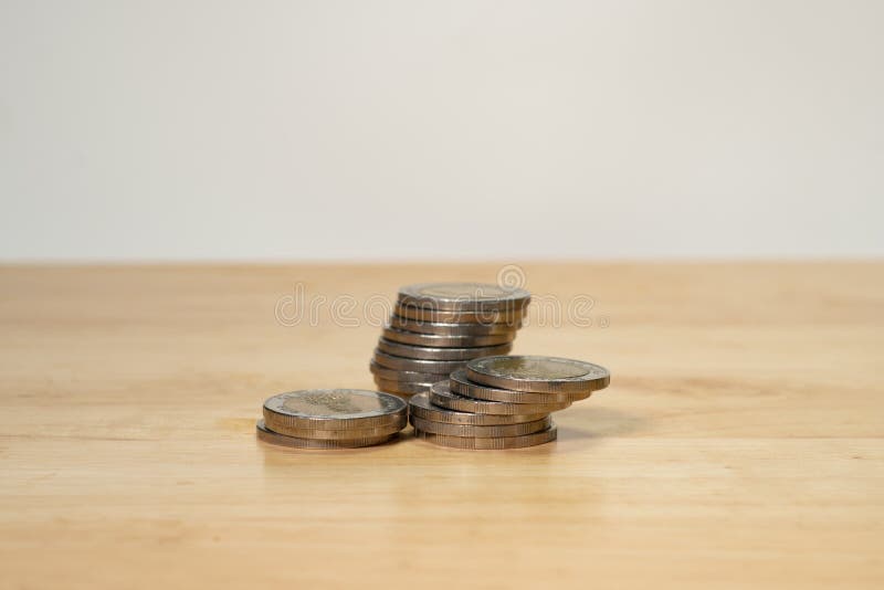 Coin Stack on Wood Table, Bank and Saving Concept Stock Image - Image ...