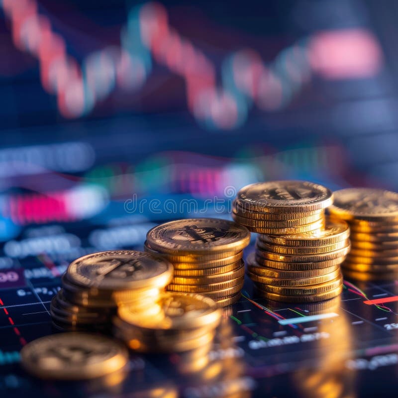 Coin Stacks on Financial Chart with Trading Screen Investment Analysis ...