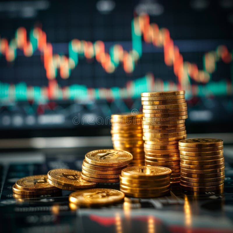 Coin Stacks on Financial Chart with Trading Screen Investment Analysis ...