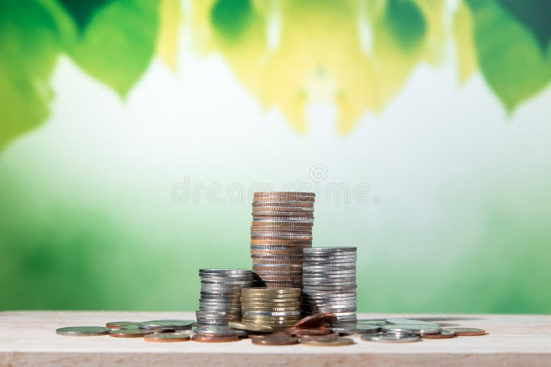 Coin Stacks on a Green Background Stock Photo - Image of green, cash ...