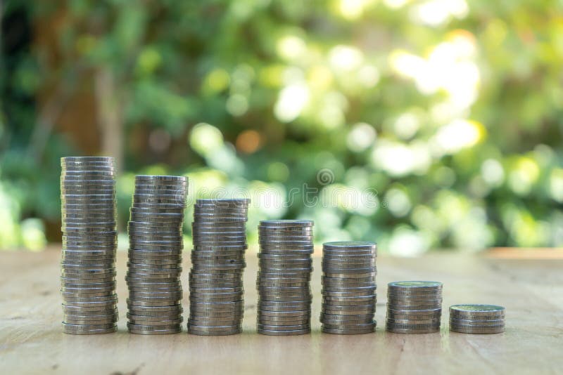 Coin Stacks on Green Background. Stock Image - Image of bank, growth ...
