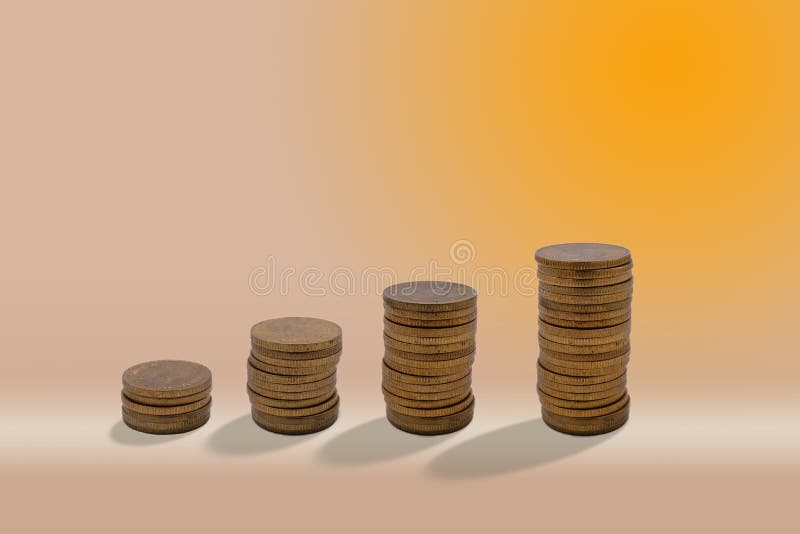 Coin Stacks and Shadow on Brown Background Stock Photo - Image of stack ...