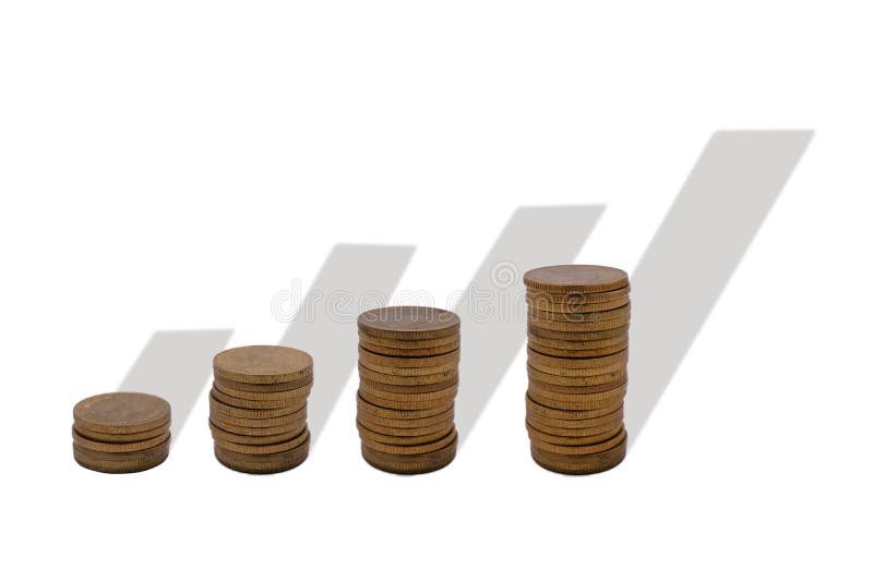 Coin Stacks and Shadow on White Background Stock Photo - Image of stack ...