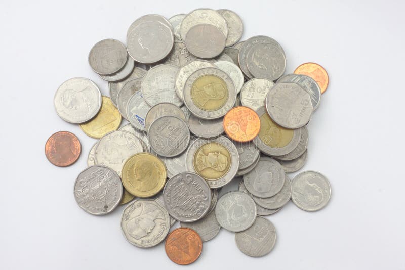 Thai Bath Coins Isolated on White Background Stock Image - Image of ...