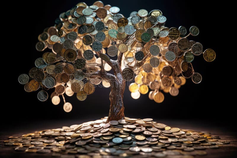 Coin Tree on a Pile of Coins. Generative Ai Stock Illustration ...
