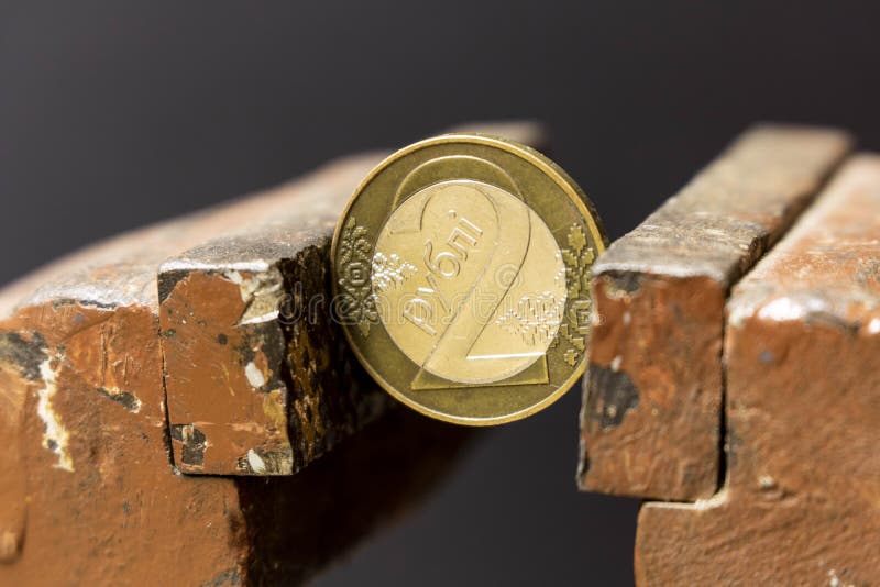 Coin in a Vise. Belarusian Rubles in a Metal Vise Stock Image - Image ...