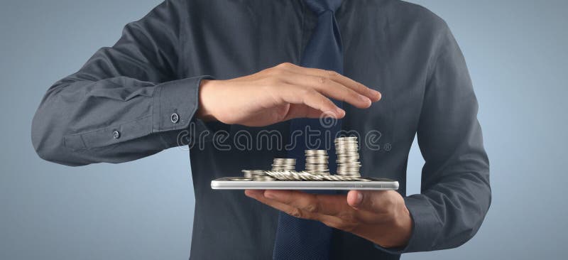 Coin and Wealth Concept. Loads of Money on Tablet Stock Image - Image ...