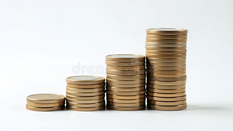 Coin on White Background, Stacks of Coins from Each Other, Sorted by ...