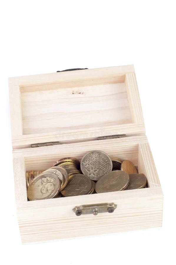 Coin in wooden box stock photo. Image of collection, profit - 55899222