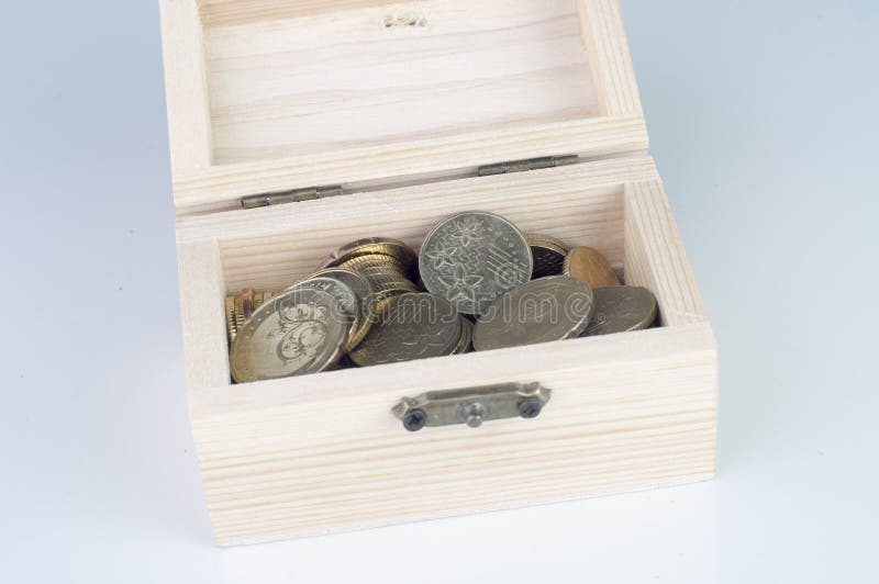 Coin in wooden box stock photo. Image of investment, bank - 55899224