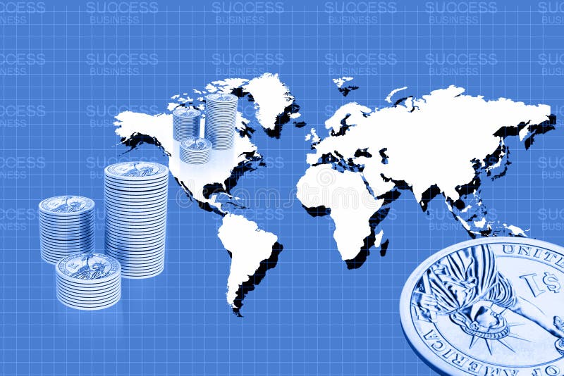 Coin and world map stock illustration. Illustration of commercial ...