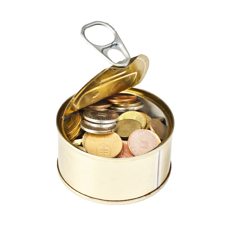 Coins in open tin can stock photo. Image of open, inflation - 25660034