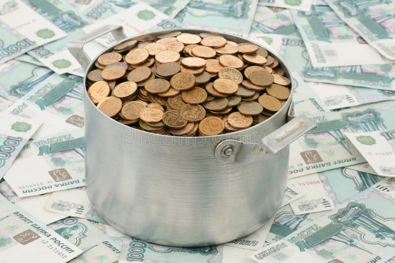 Coins in an aluminium pan stock photo. Image of rouble - 12162988