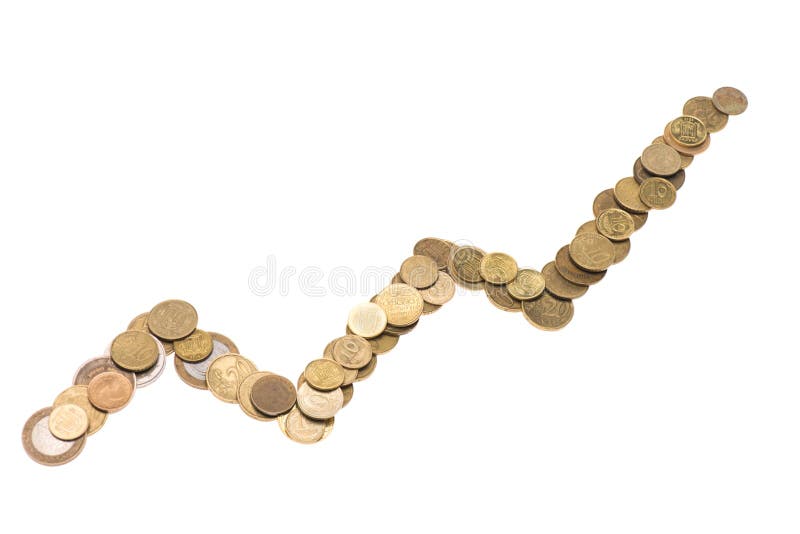 Coins Arranged in Line Isolated on White Stock Photo - Image of growth ...