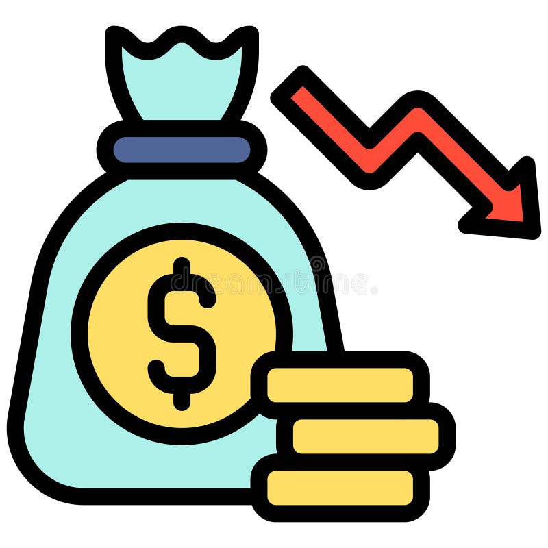 Coins Bag with Decrease Arrow Icon, Bankruptcy Related Vector Stock Vector - Illustration of ...