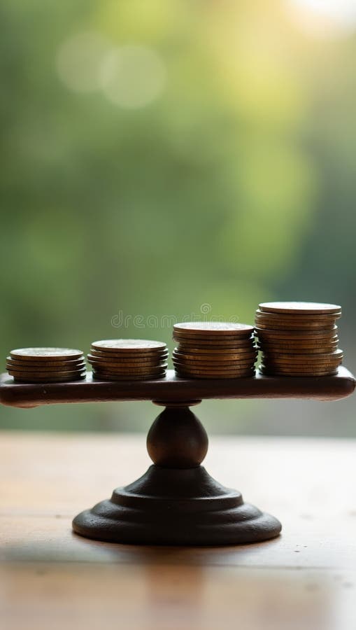 Coins on Balance Scale Symbolizing Financial Decisions Stock ...