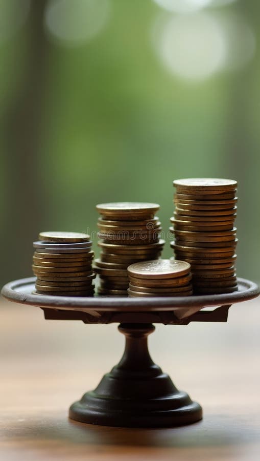 Coins on Balance Scale Symbolizing Financial Decisions Stock ...