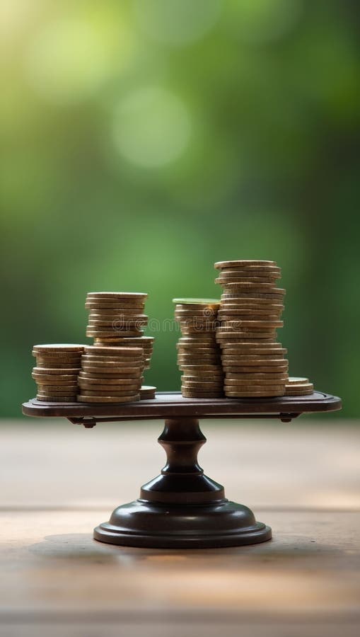Coins on Balance Scale Symbolizing Financial Decisions Stock ...