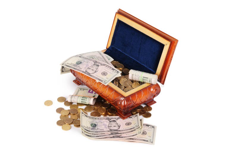 Coins and Banknotes in the Box Stock Image - Image of open, currency ...