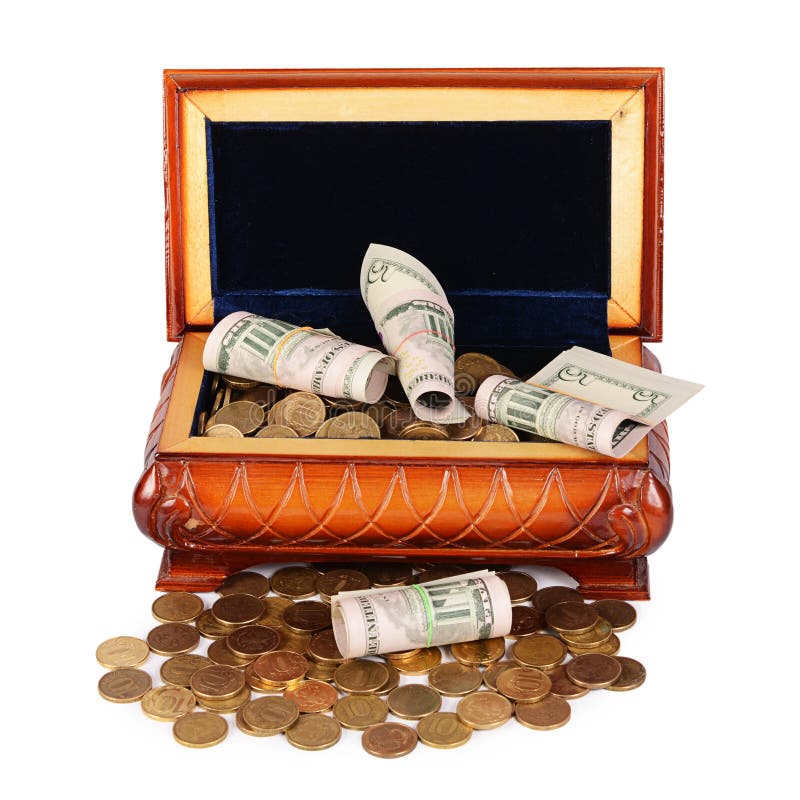 Coins and Banknotes in the Box Stock Photo - Image of czech, metal ...