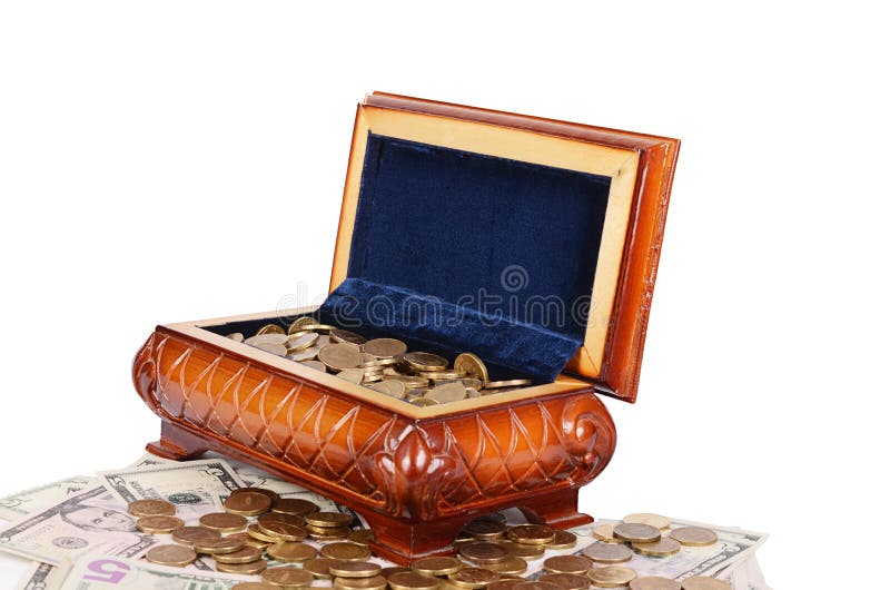 Coins and Banknotes in the Box Stock Photo - Image of business, brown ...