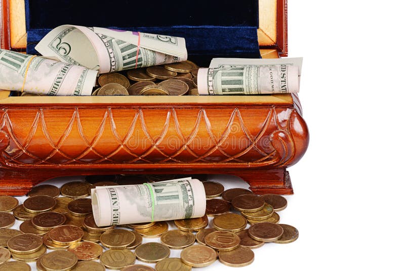 Coins and Banknotes in the Box Stock Image - Image of isolated ...