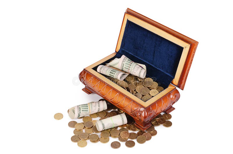 Coins and Banknotes in the Box Stock Photo - Image of banknote, brown ...