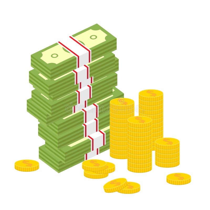 Coins and Banknotes Vector Illustration Isolated on White Background ...