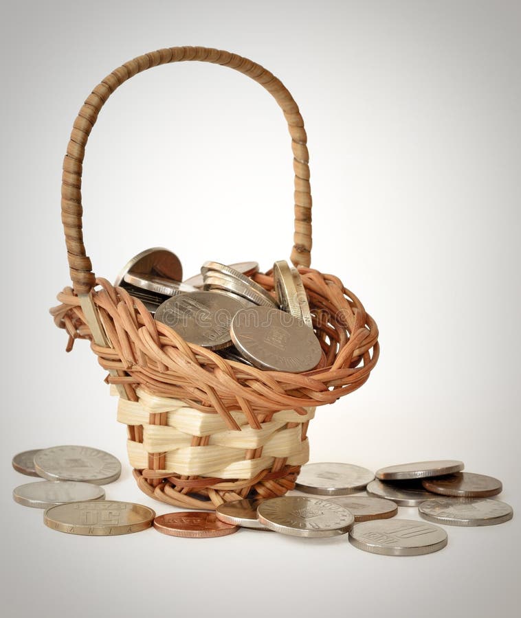 Coins in the bascket stock image. Image of counting, currency - 21694387